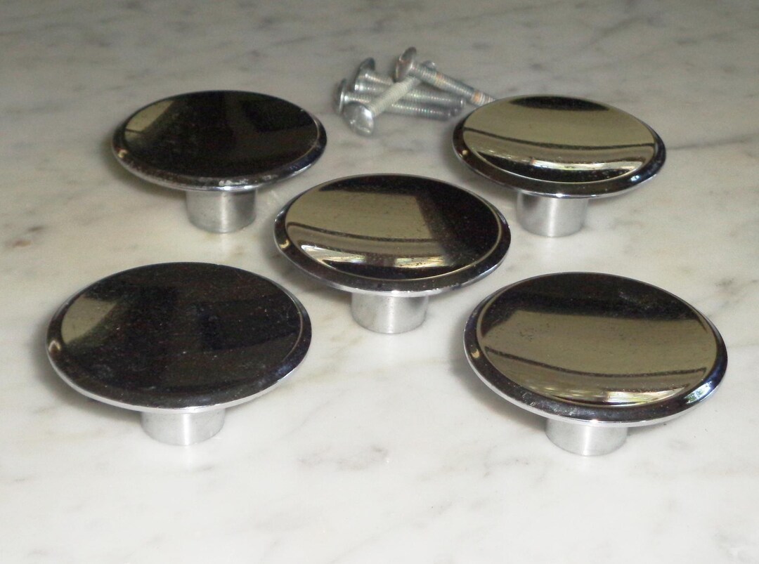 5 Chrome 2 Inch Modern Round Concave Beveled Knob Cabinet Door Pulls - Etsy