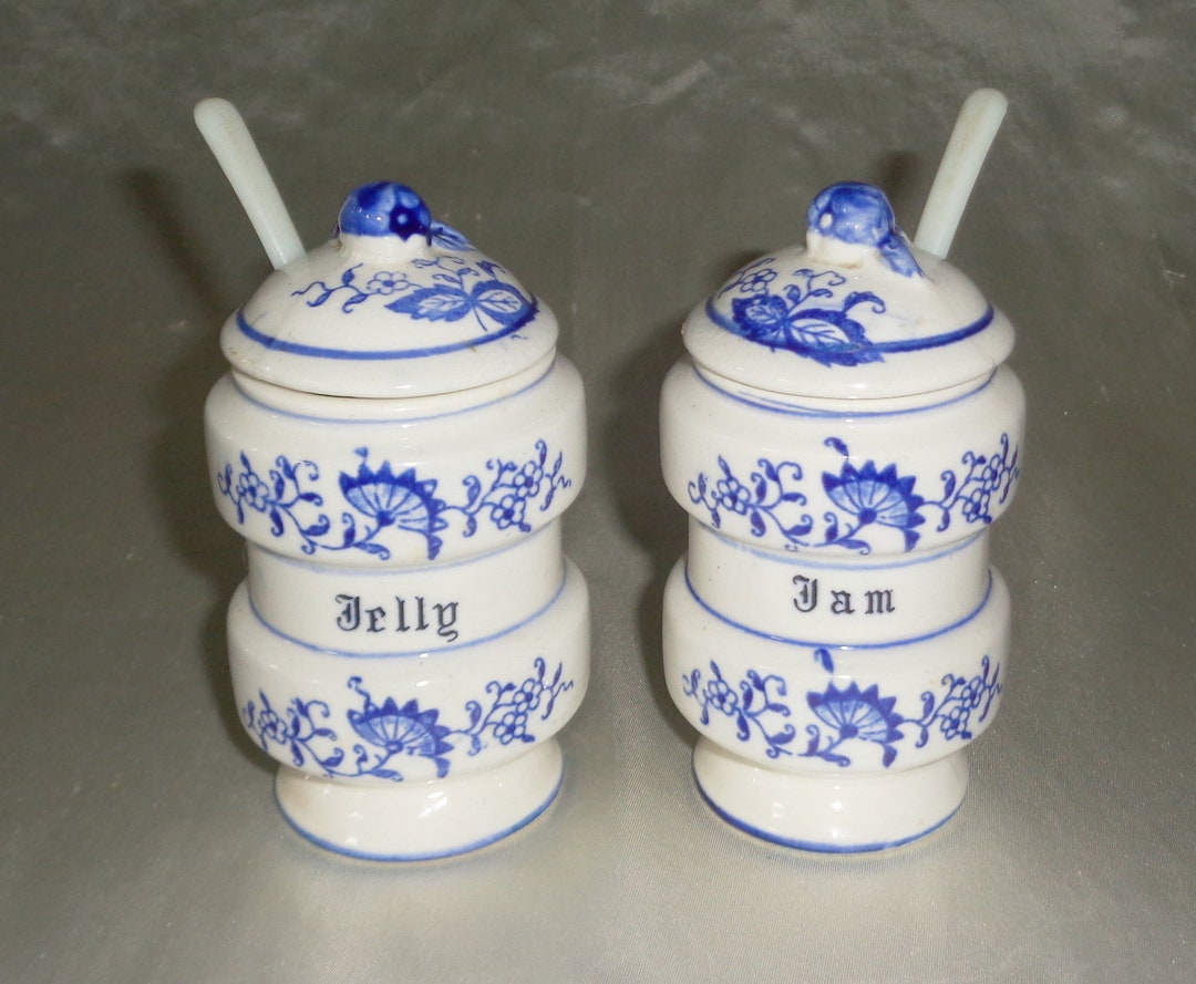 BLUE ONION Japan Jelly & Jam Jars With Lids and Spoons, Vintage - Etsy