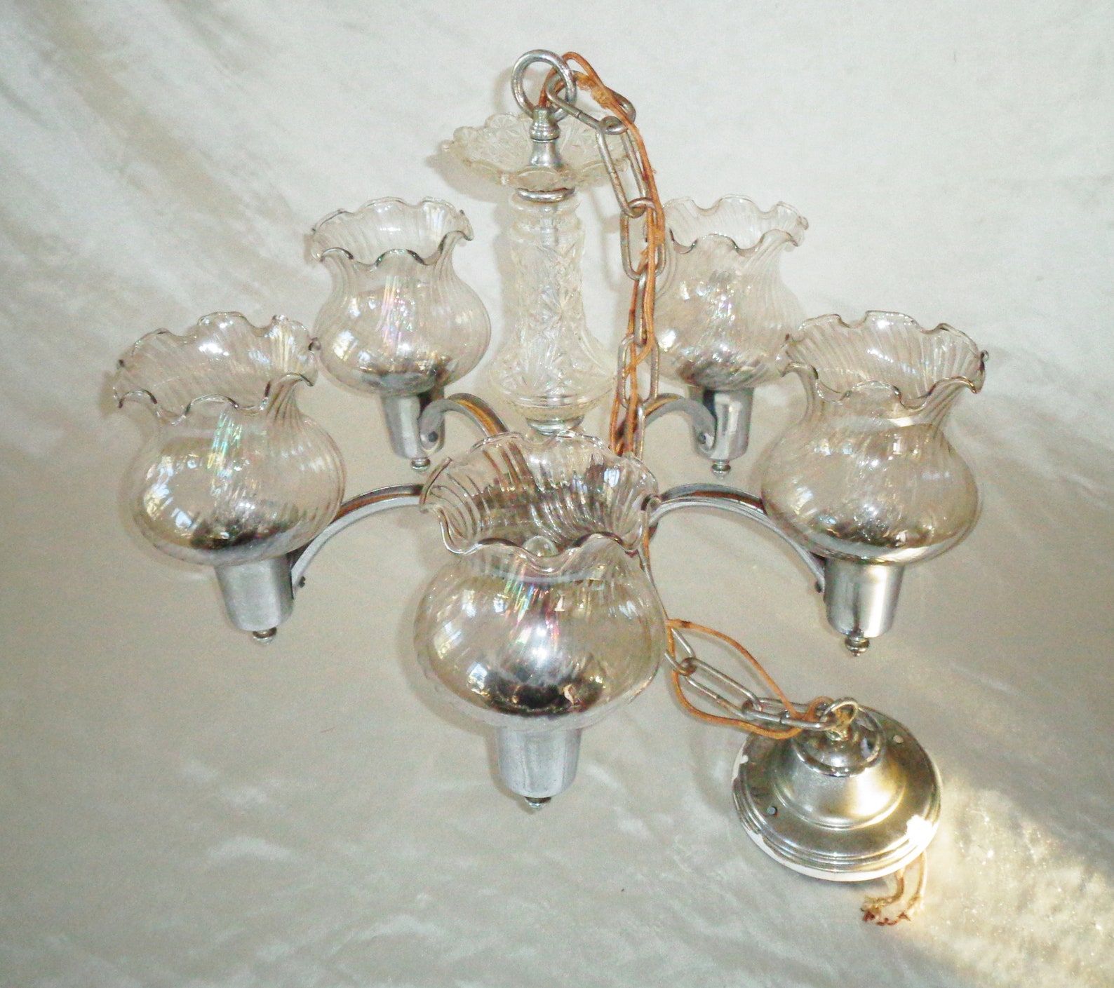 Chrome Ceiling Light Fixture W 5 Optic Glass Light Diffuser | Etsy