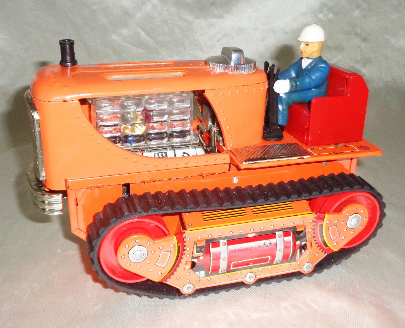 Working 1950s Namura Orange Piston Tractor Battery Operated Tin Toy in ...