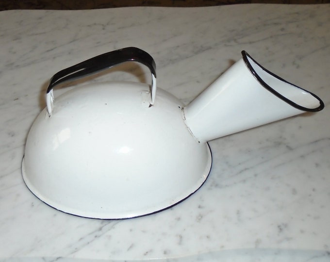 Vintage Edwardian Enamelware Urinal Chamber Pot - White & Black - Etsy