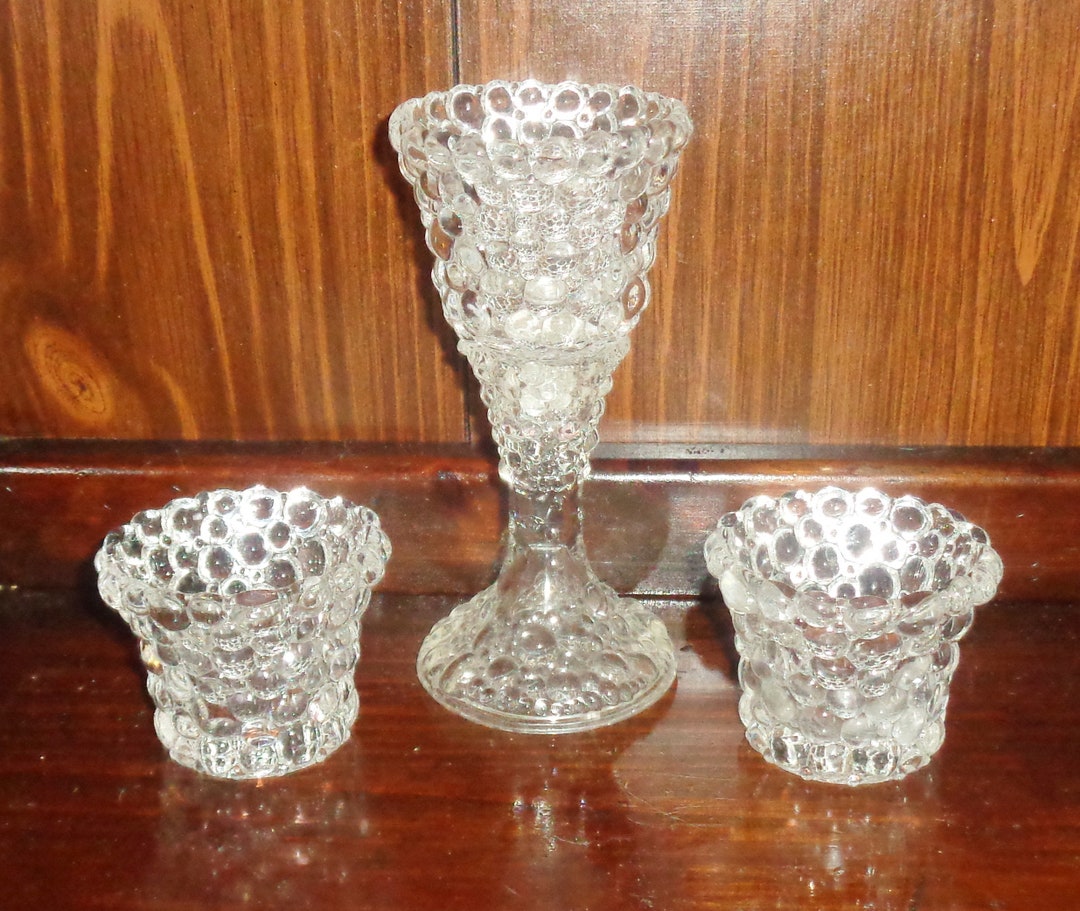 Beautiful Elegant Vintage Bubble Glass Hobnail Toothpick Cups & 2 Piece ...