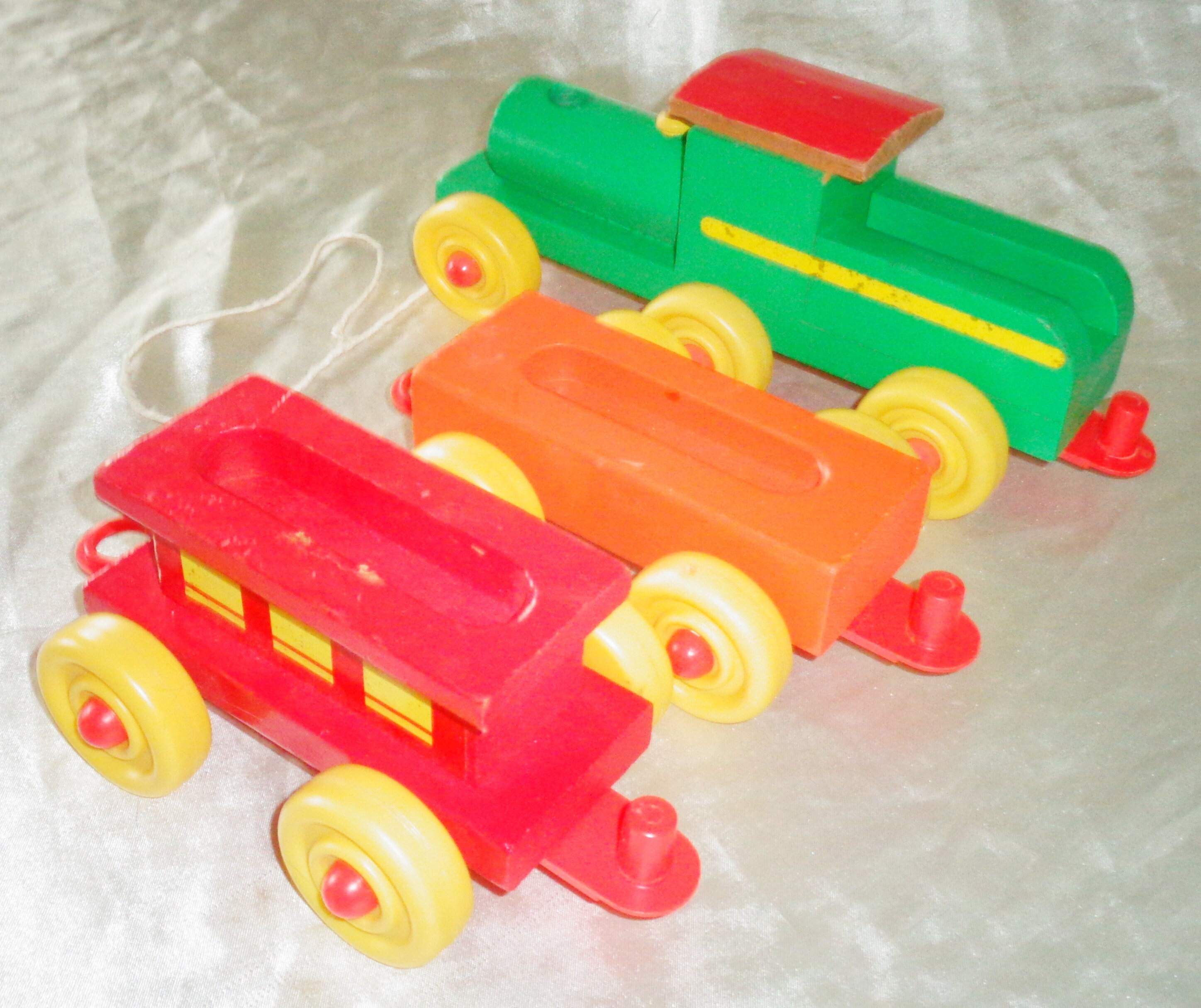 Vintage Wooden Toy Train With Pull String Engine Coboose - Etsy
