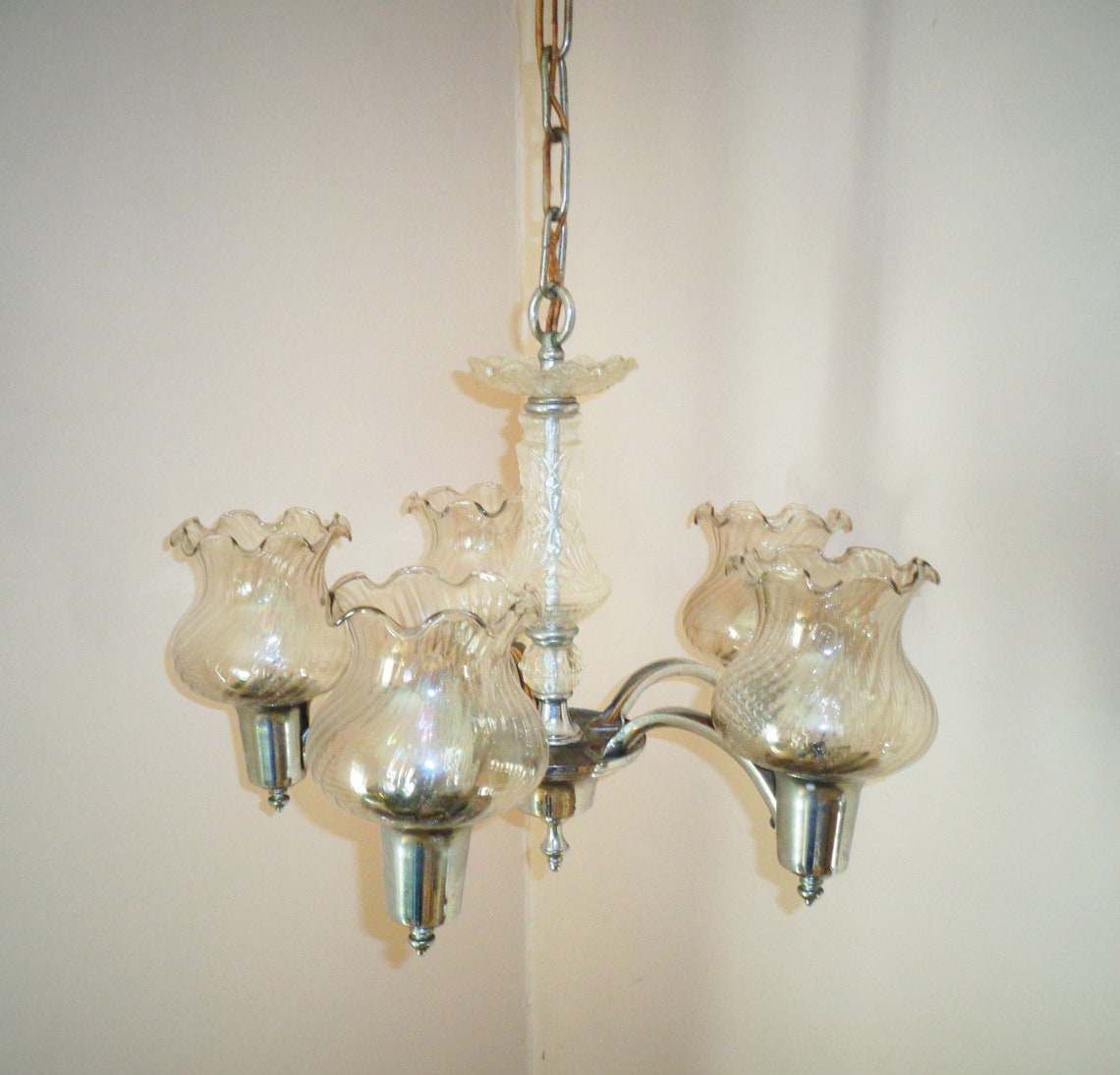 Chrome Ceiling Light Fixture W 5 Optic Glass Light Diffuser | Etsy