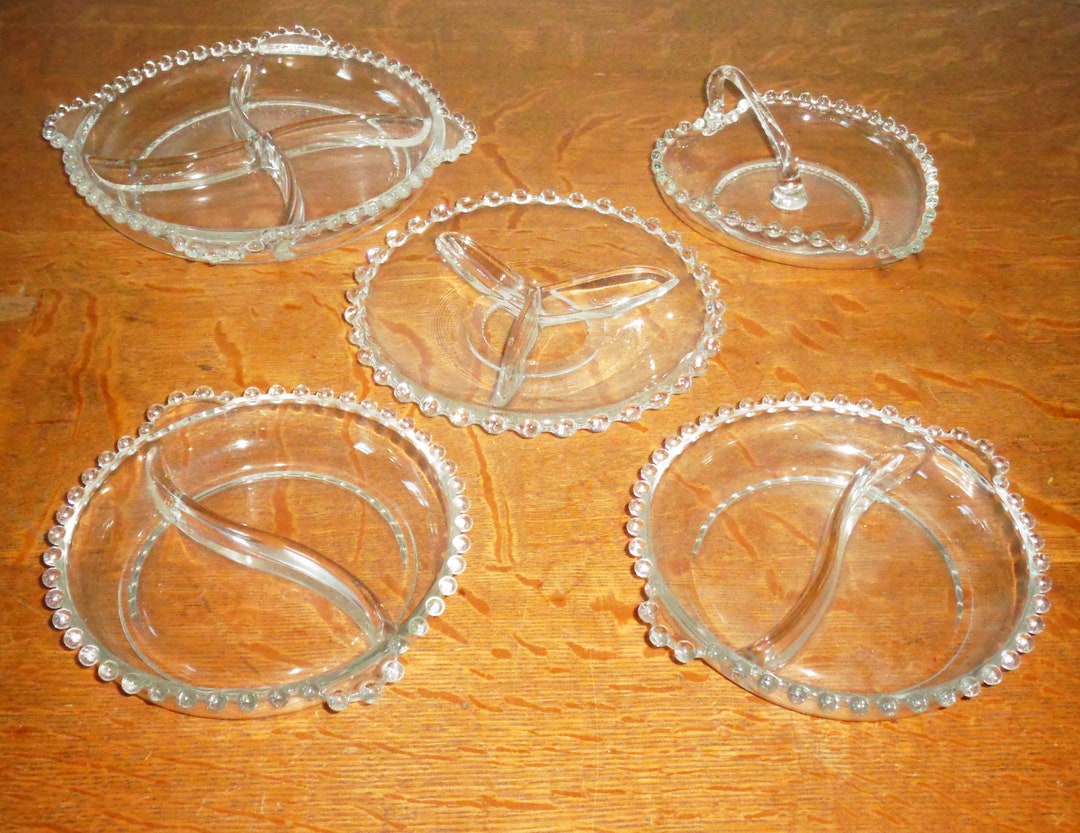 5 Piece Elegant Imperial Candlewick 2, 3 & 4 Part Divided Relish Dishes ...