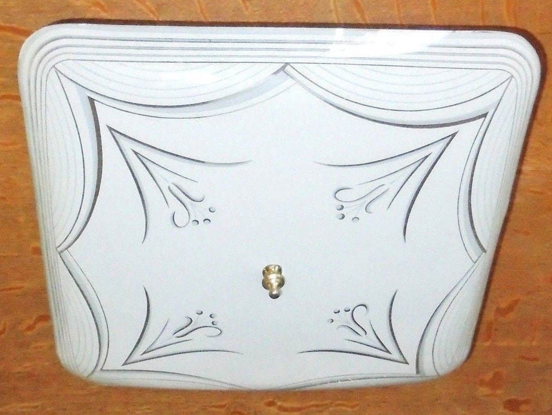 Ceiling Light Fixture Square Upturn Rim Saucer Cover on 3 Bulb Electric ...