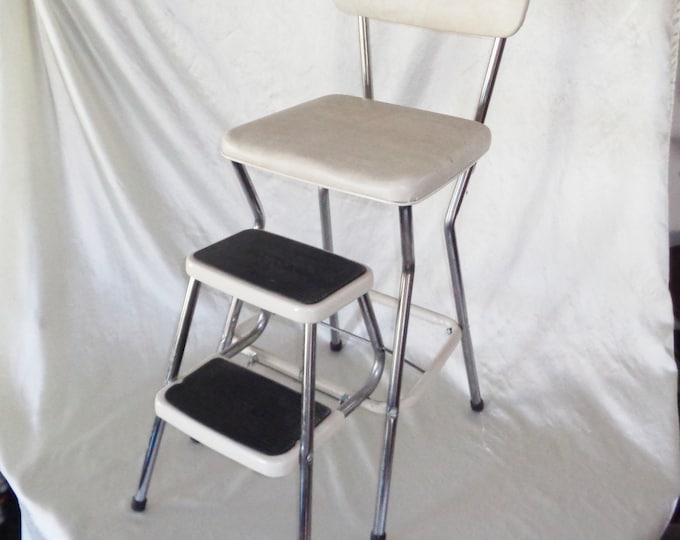 Cosco Utility Fold Out Step Ladder Vinyl Padded Chair in Black, Beige ... Cosco Utility Fold Out Step Ladder Vinyl Padded Chair in Black, Beige ...
