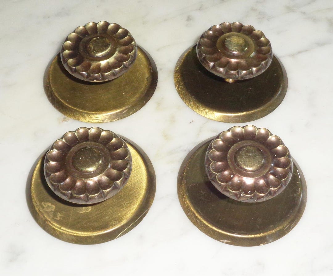 4 Rosette Brass Tone Metal Vintage Drawer Pull Cabinet Handle Knobs ...