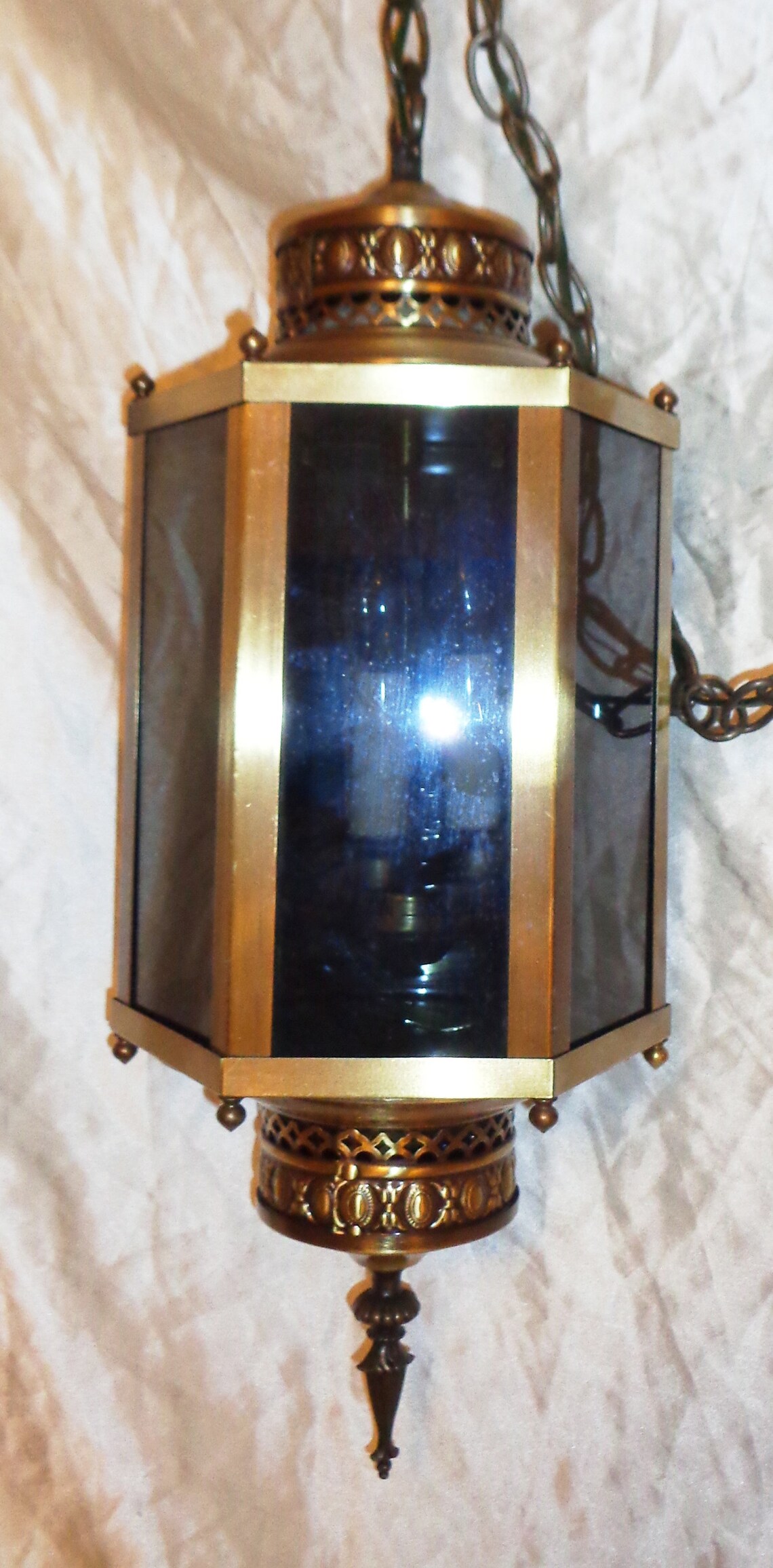 Double Hanging Pendent Light Fixture Vintage Mid Century 6 Panel ...