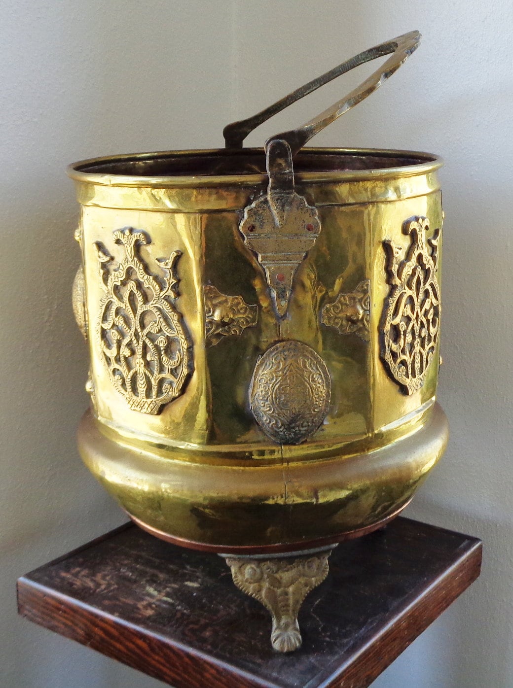 Copper Kettle Cauldron LARGE Rare Primitive Antique Footed Brass Bronze ...