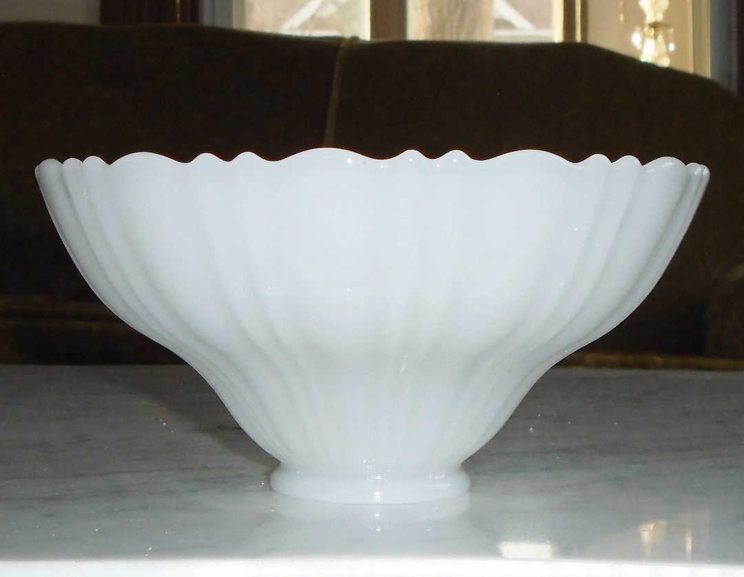 Opaline Clambroth Lamp Ruffled Rim Diffuser Shade Glass Fixture Cover ...
