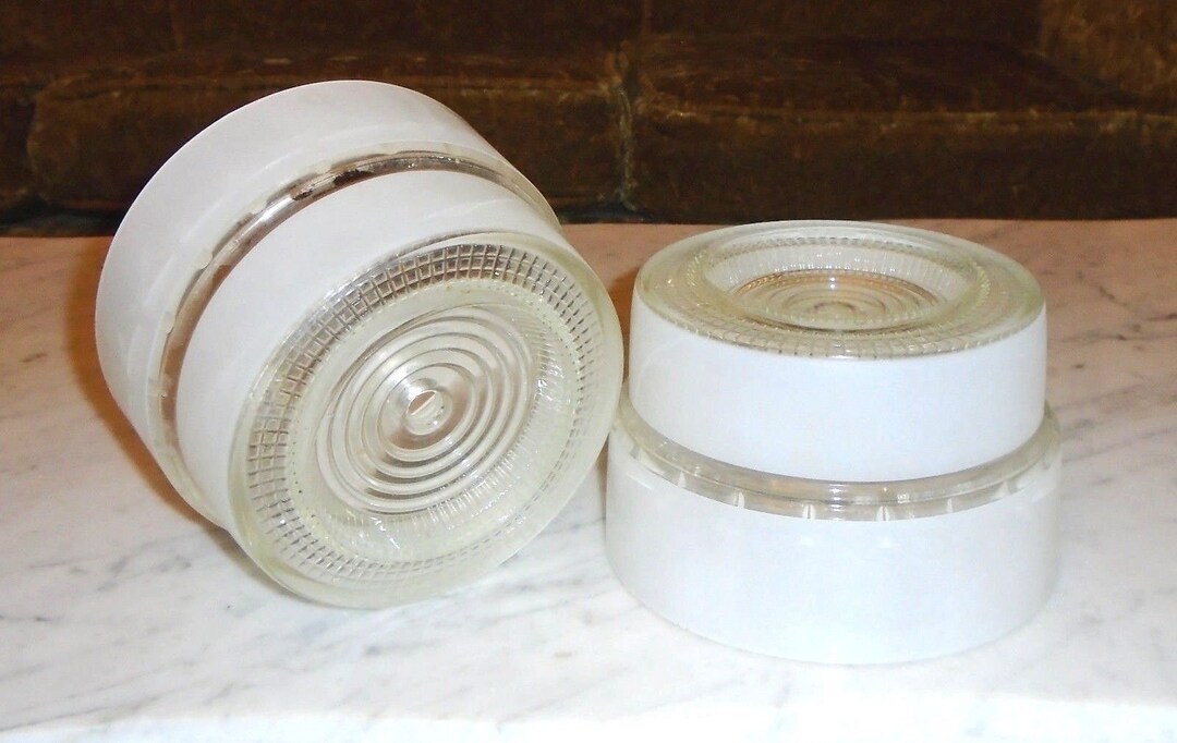 2 Light Covers 6inch Round 2-tier ~ Single Hole Mount Vintage Art Deco ...