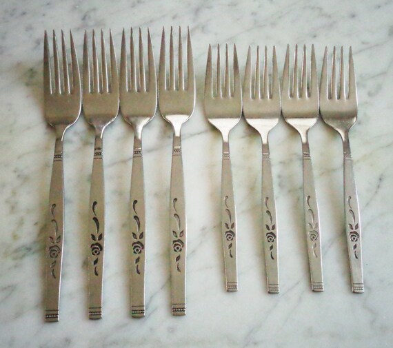 Oneidaware Stainless Rosewood 4 Dinner Forks & 4 Salad Dessert - Etsy