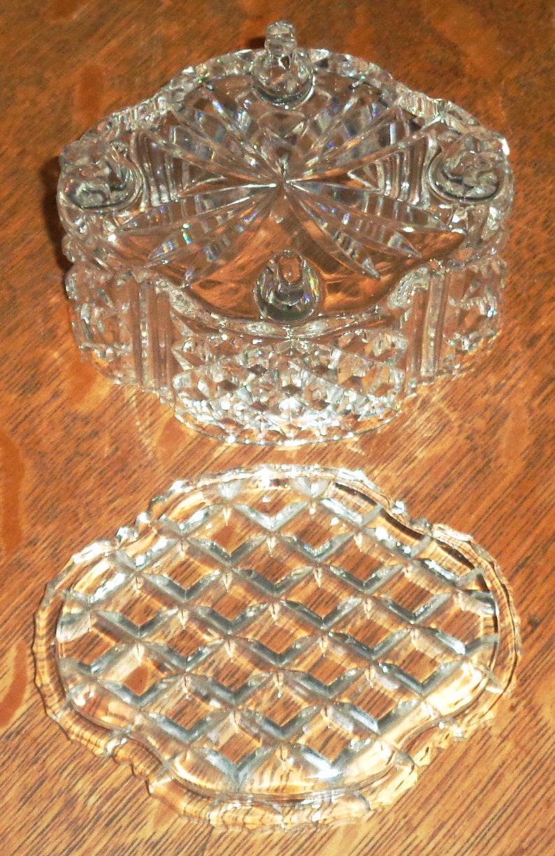 Dresser Box Powder Jar Lead Crystal Clear Glass Footed Jewelry | Etsy
