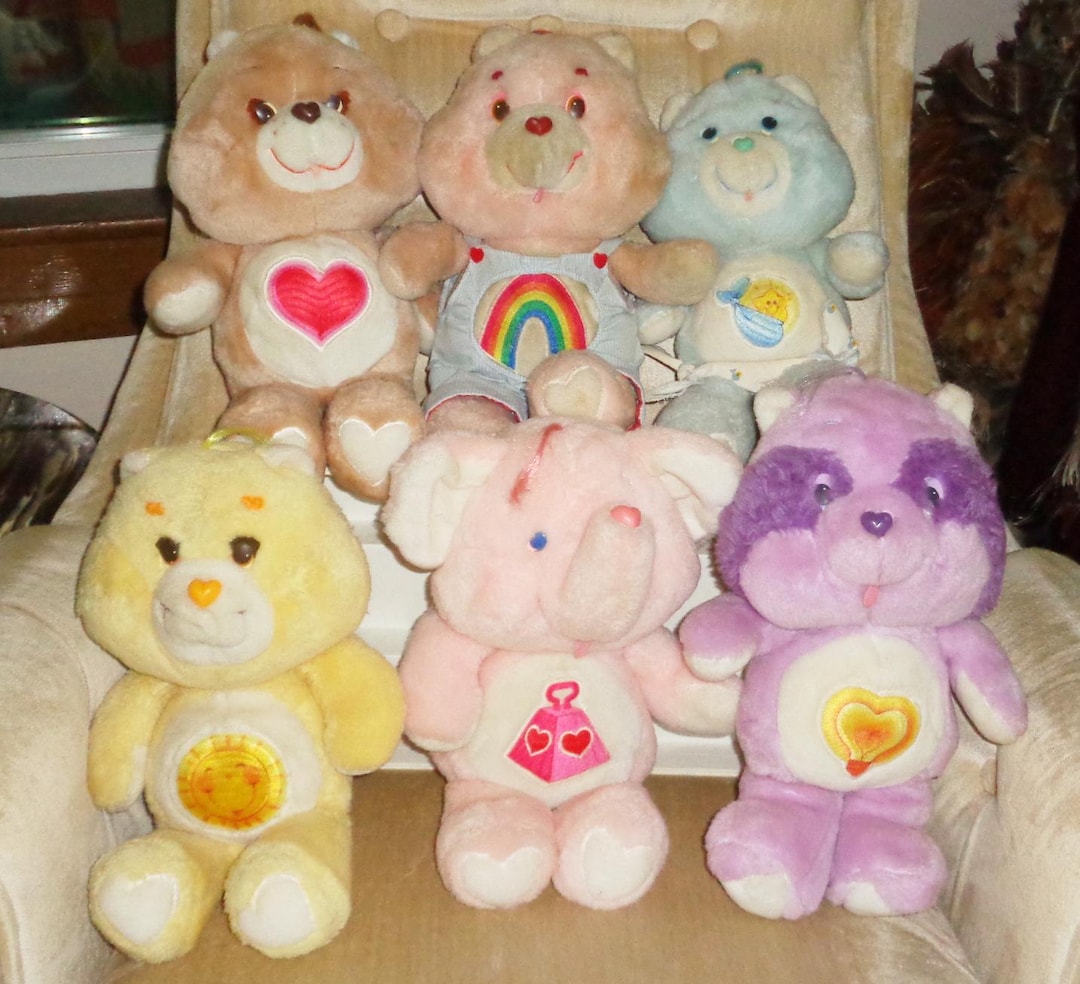 6 Vintage 1983-84 Care Bear 13in Elephant, Racoon, Baby Tugs ...