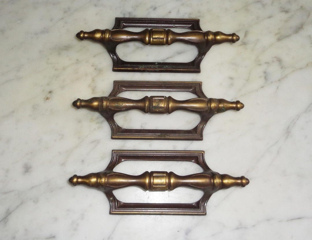 3 Amerock Colonial Brass Cabinet Drawer Pull Handles 6in Vintage W 3 1 ...