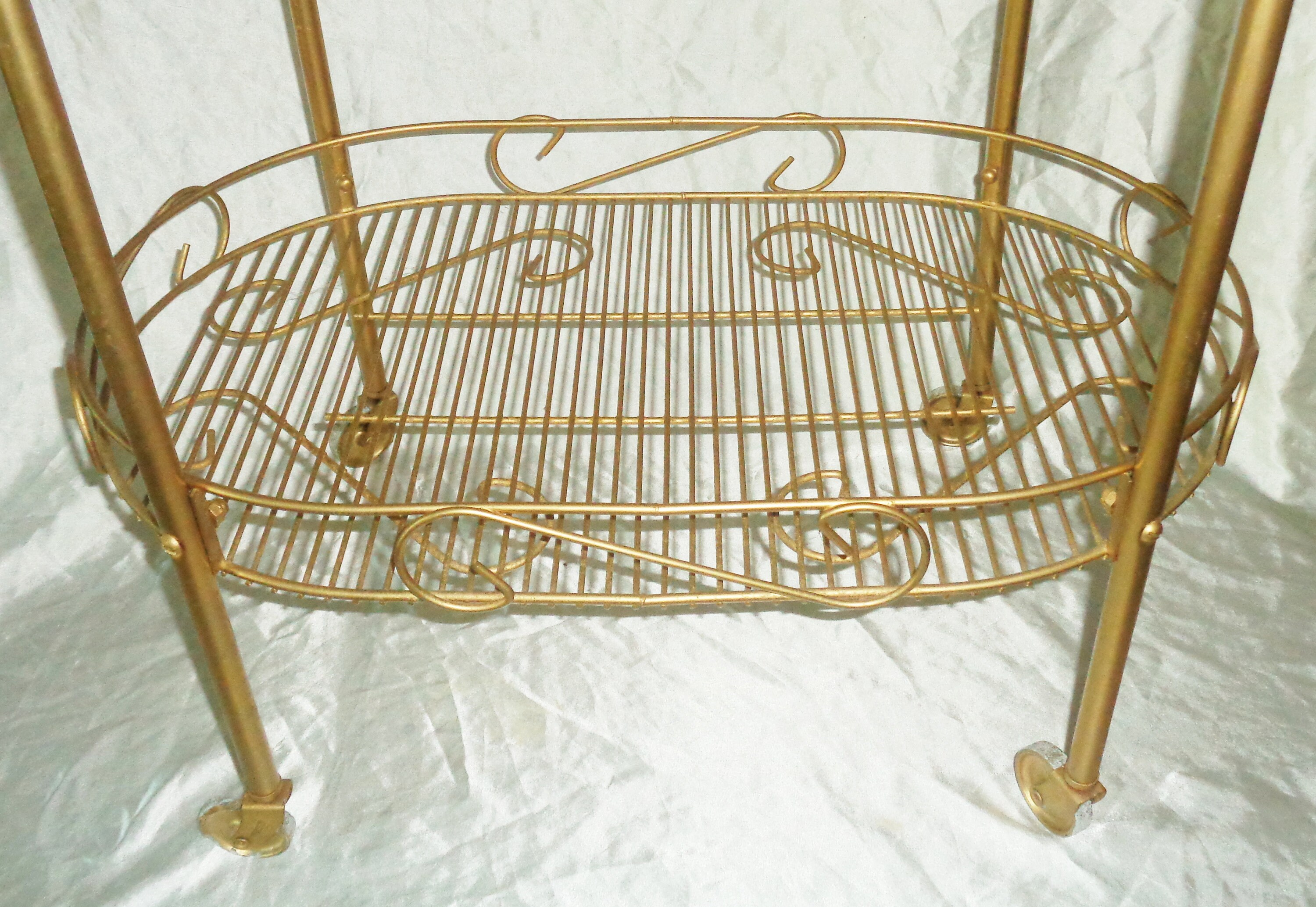 Oval Wheeled Tea Cart ~ Gold Iron Rod 2 Tier ~ Vintage Retro Mid ...
