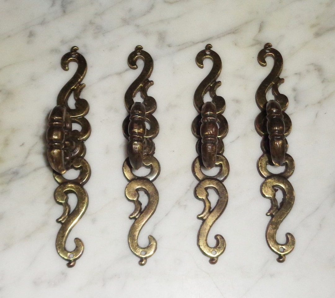 Brass Key Knob & Back Plate Cabinet Drawer Pull Handles, Set of 4 ...