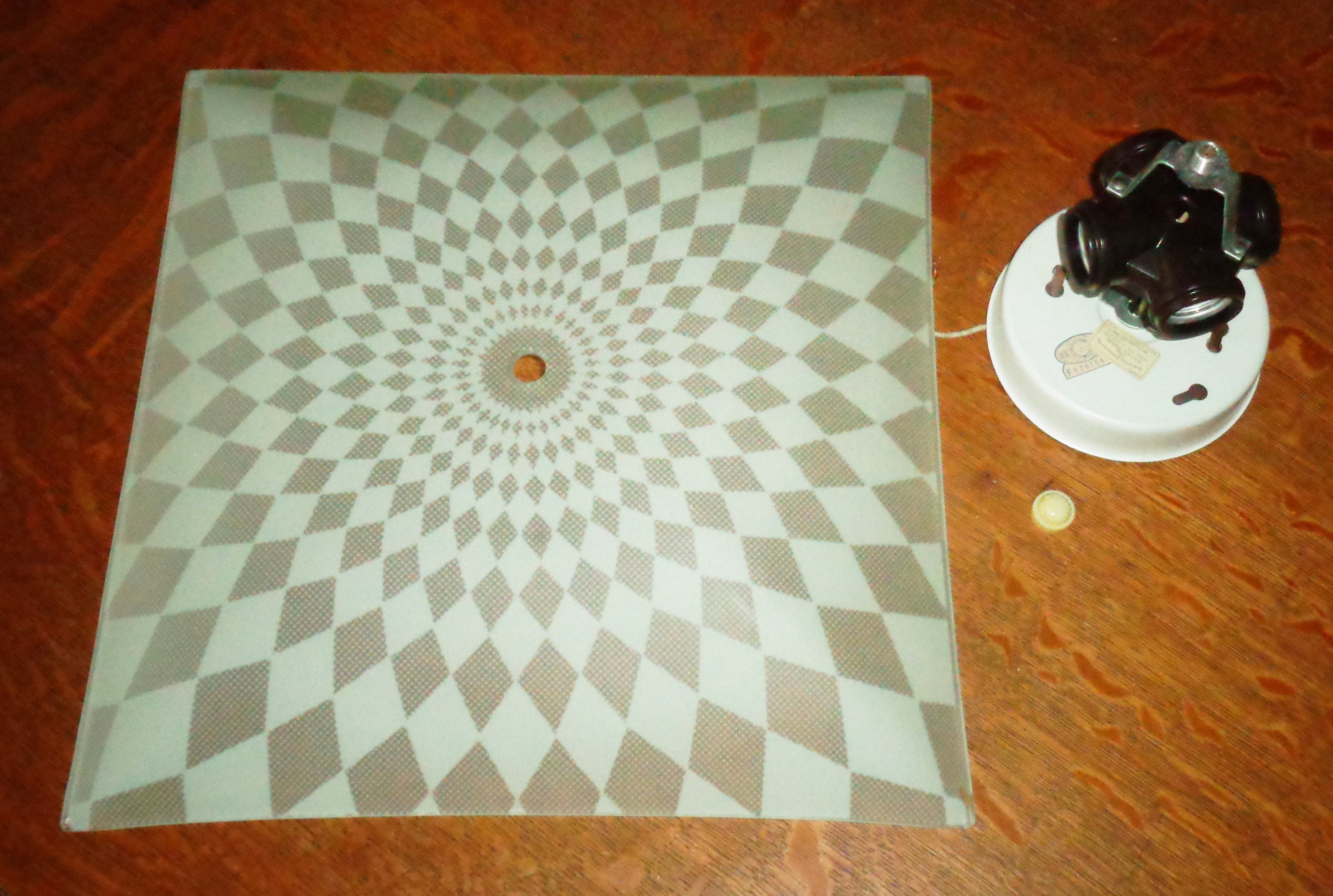 Diamond Checkerboard 14 Inch Square Light Fixture Cover on 4 Bulb ...