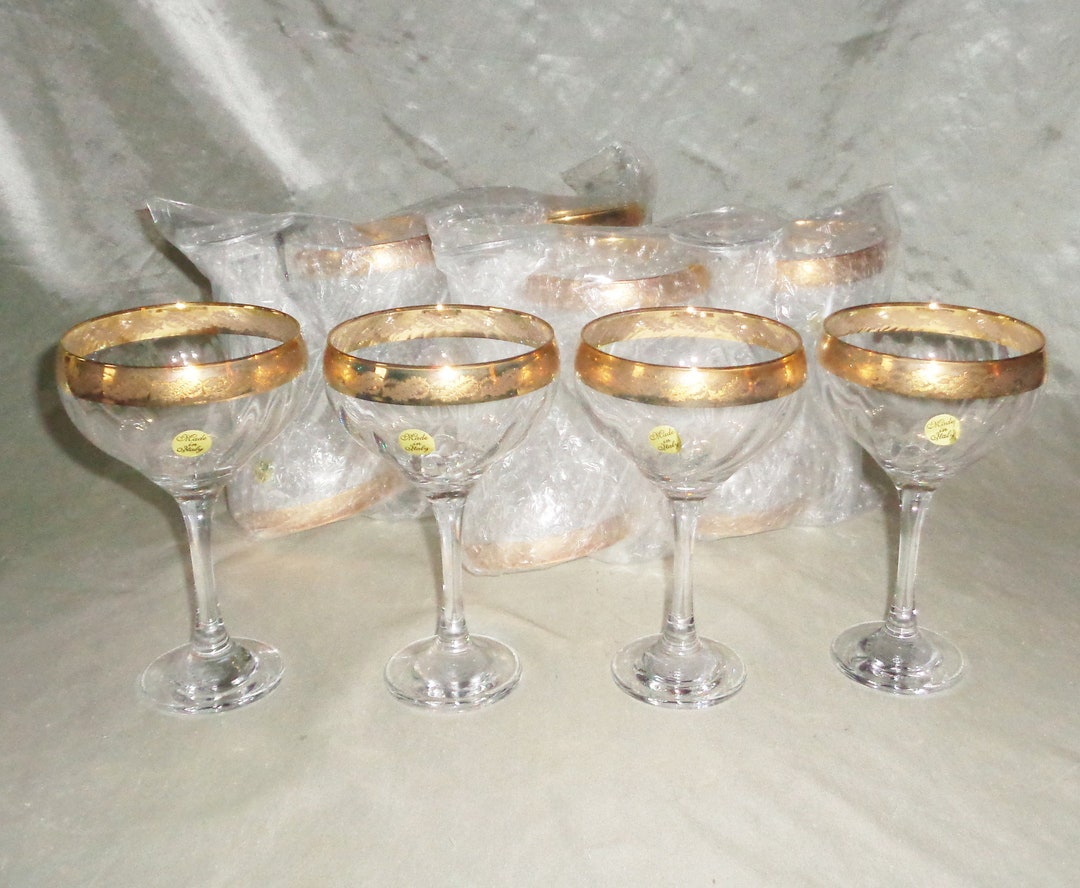 12 Swirl Glass Gold Rim Made in Italy Wine Glasses 6 1/2 Inch - Etsy