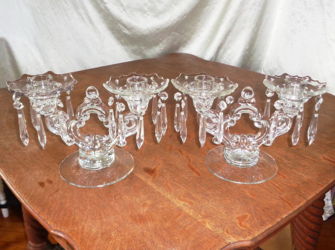 Cambridge Crown Tuscan Keyhole 3400/647 Candle Holder Set W Bobeches ...