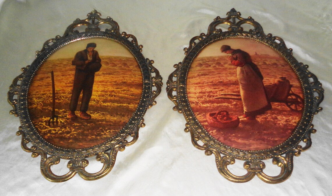 The Angelus Jean Francois Millet Vintage Farmer Prints in Rounded Glass ...