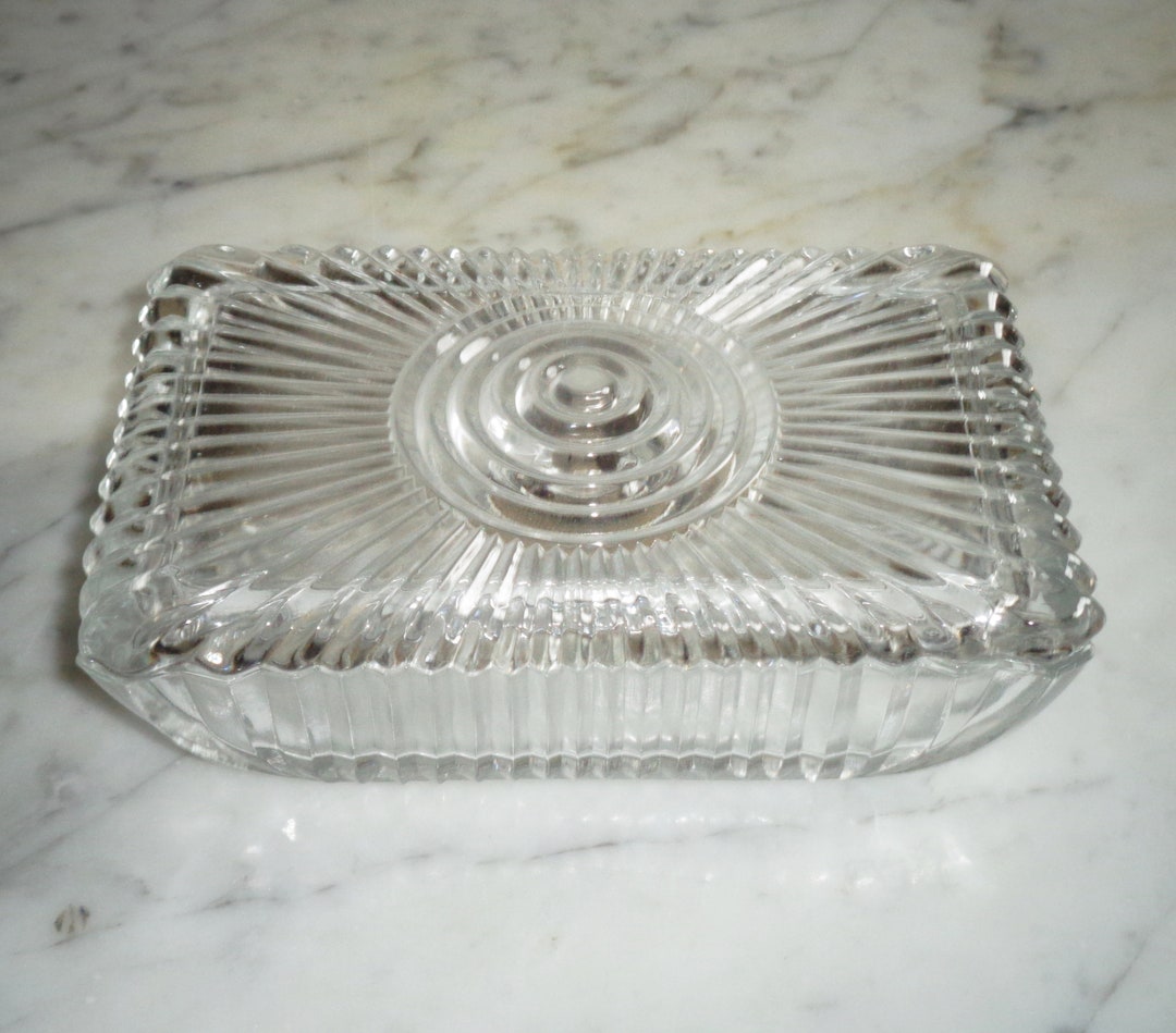 Clear Bullseye Ribbed Glass Pattern Cigarette Match Box Holder With ...