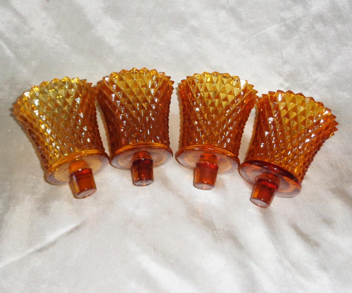 4 Home Interiors Homco Syroco Amber Diamond Candle Holder Glass Cups - Etsy