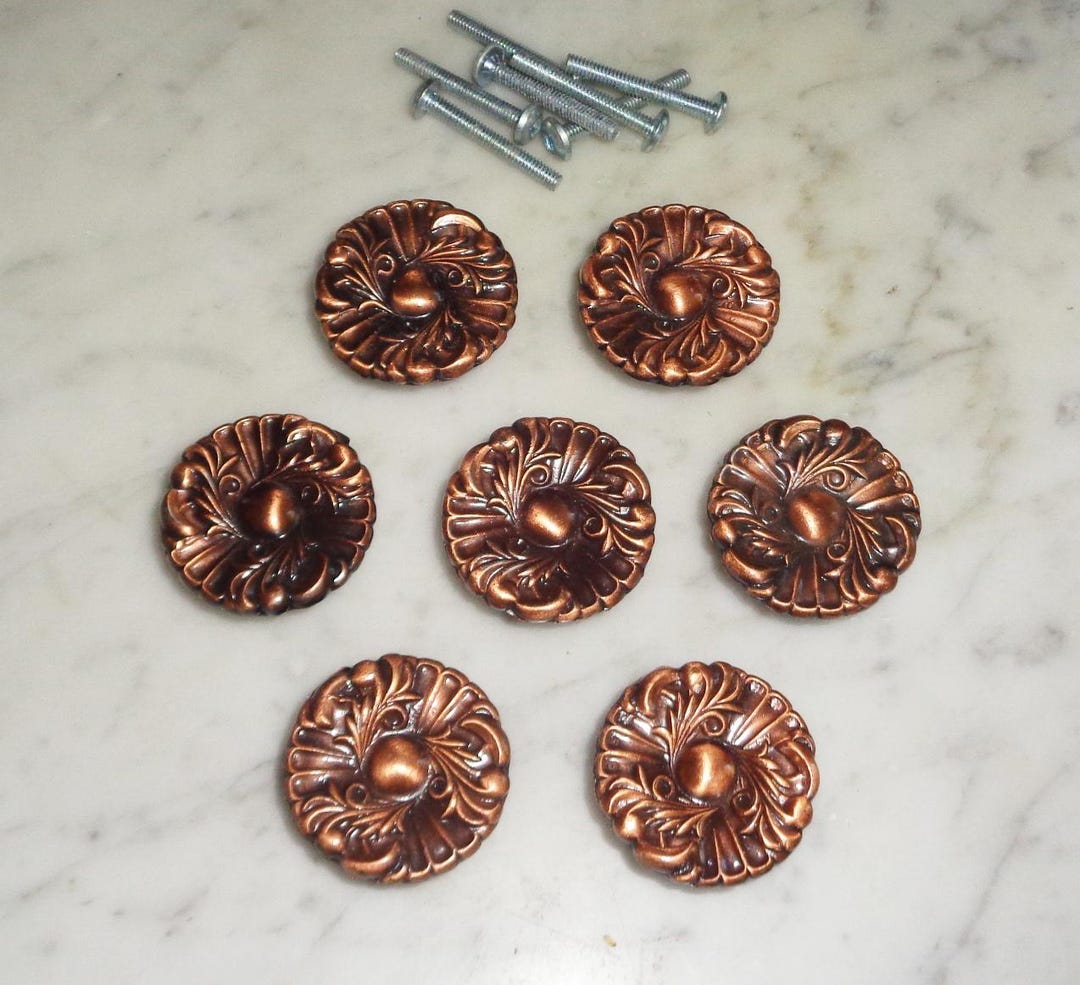 7 Rosette Copper Vintage Drawer Pull Cabinet Handle Knobs Made in Japan ...