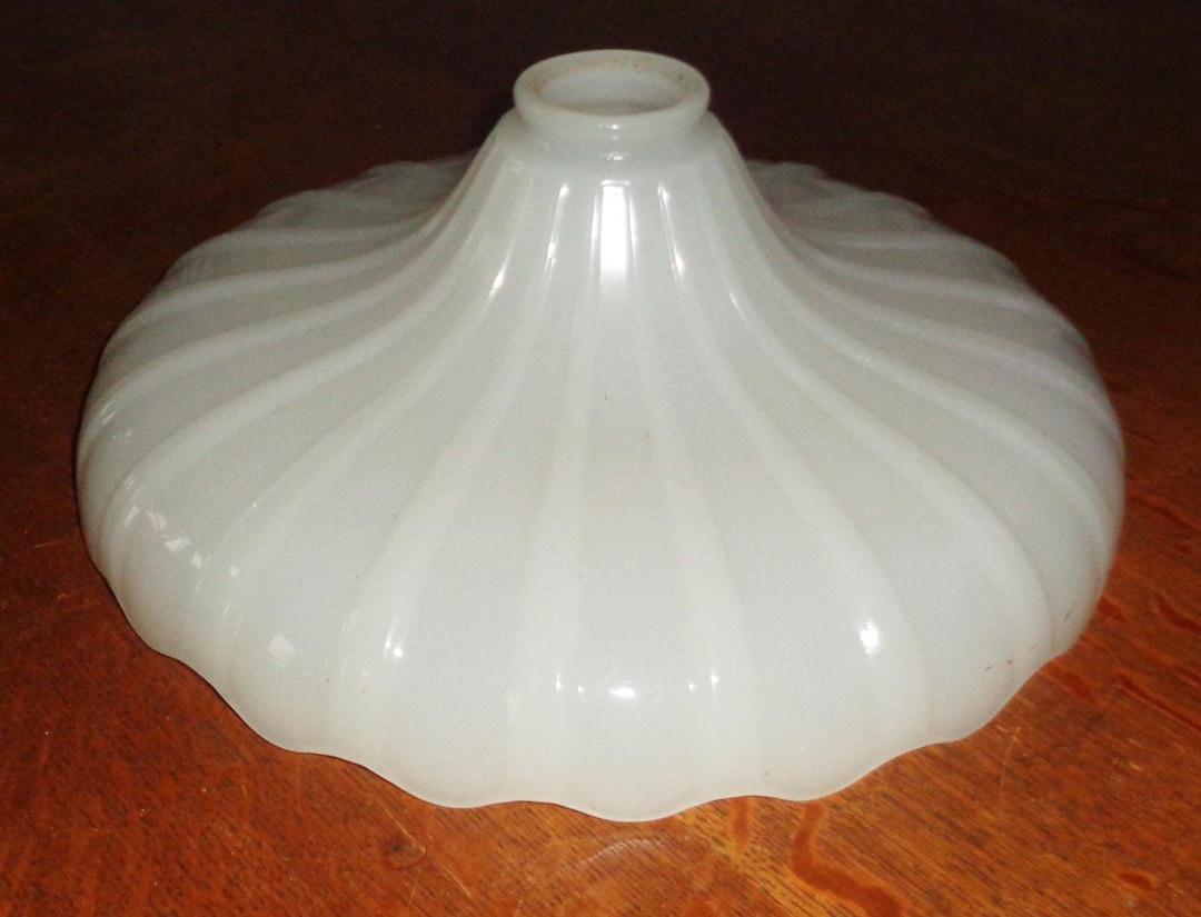 13 1/4" Clambroth Opaline Industrial Ribbed Glass Lamp Diffuser ...