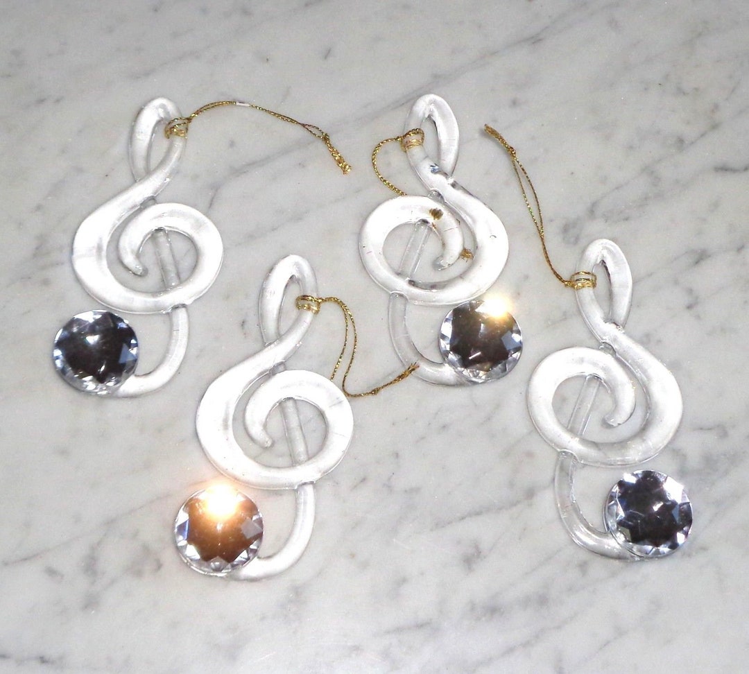 4 Vintage Acrylic Treble Clef Musical Note Christmas Ornaments ~ Made ...
