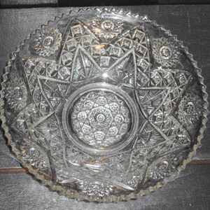 Pinwheel Hobstar Pattern Center Serving Bowl 9.5x3in Vintage Pressed ...