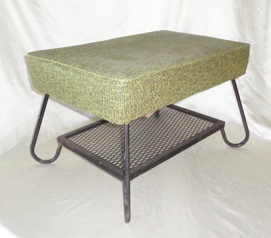 Foot Stool Coffee Table Bench Ottoman Green Vinyl Top Metal Frame ...