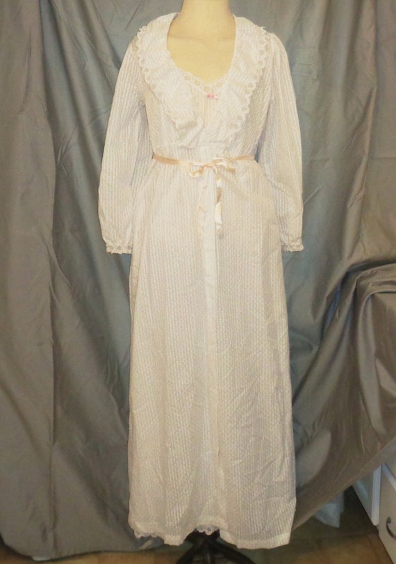 NEGLIGEE / PEIGNOIR Night Gown White Polka Dot Set w … - Gem