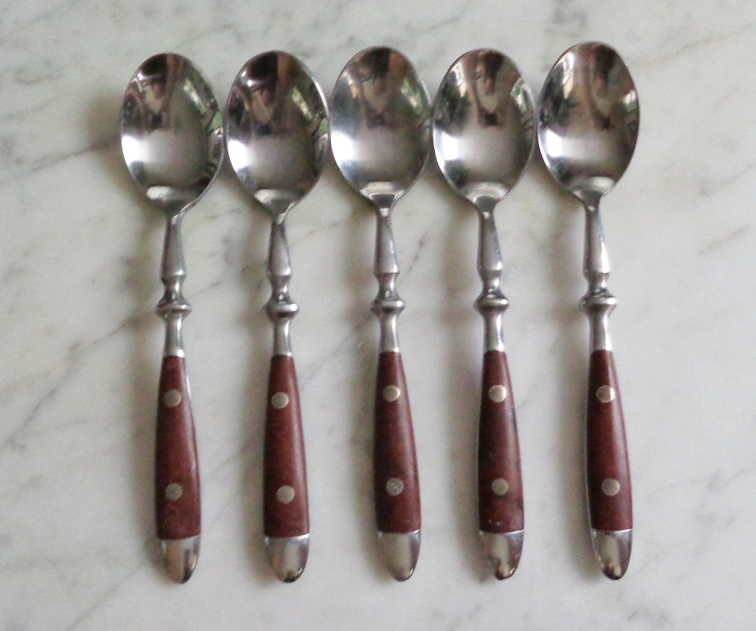 Bistro Stainless Brown Faux Wood Handle 5 7/8 Inch Set of 5 Teaspoons ...