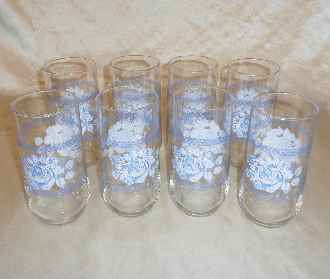Luminarc Arcopal HONORINE Blue Rose Drinking Glass Tumblers 5 7/8 Inch ...