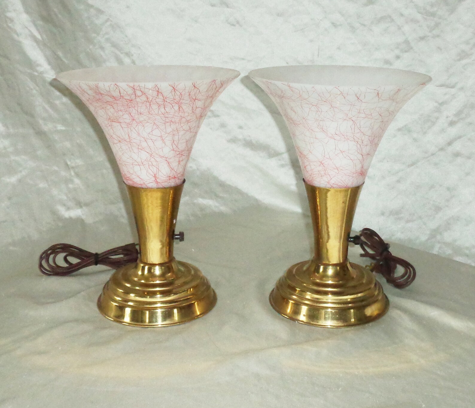 Torchiere Spaghetti Glass Brass Torch Table Lamps Set Super - Etsy