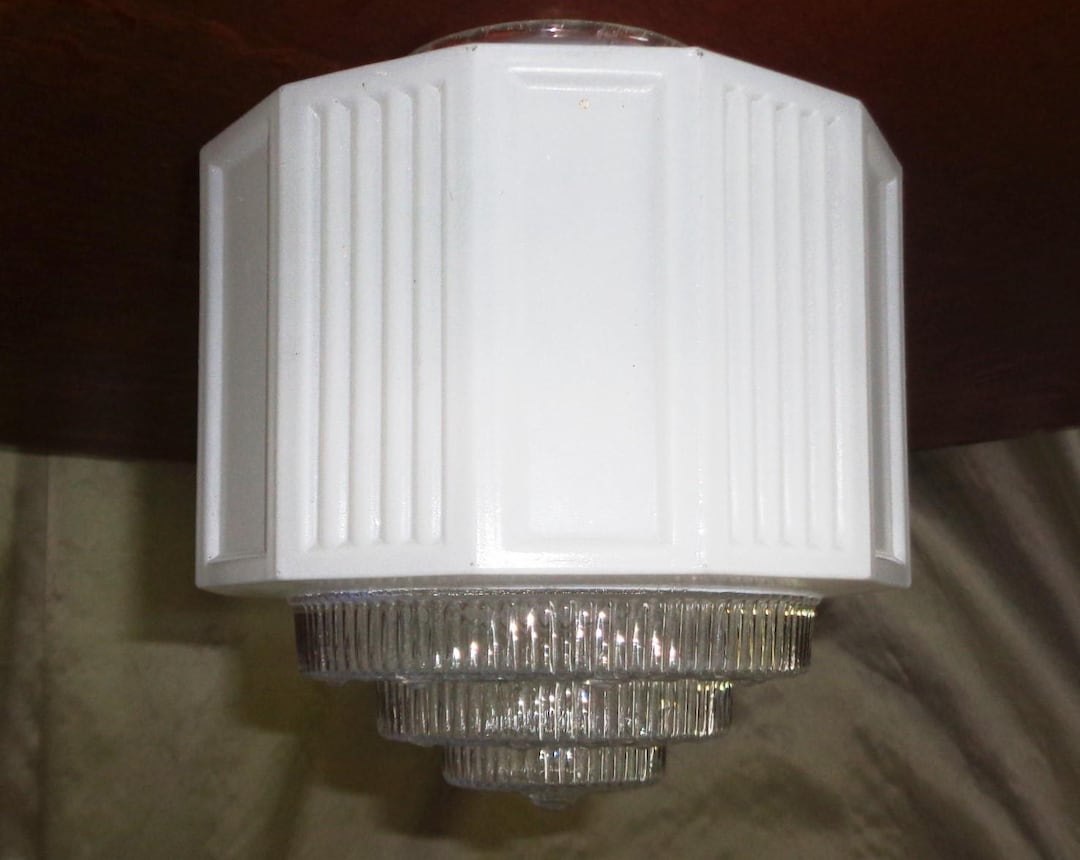 Art Deco MCM Paneled Skyscraper Light Fixture Cover 8 by 8 1/2in, 4in ...