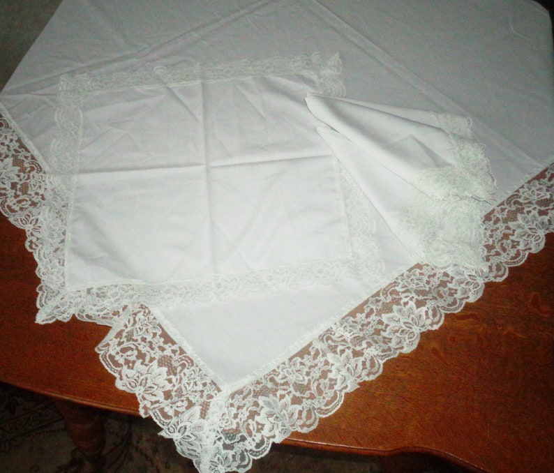 Formal Dining White Table Cloth W Lace Edging 49x49inch With Matching ...