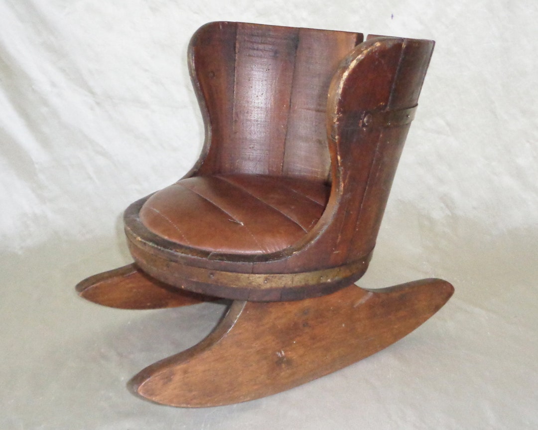 Original Small Wooden Child Barrel Rocking Chair Vintage Mid - Etsy