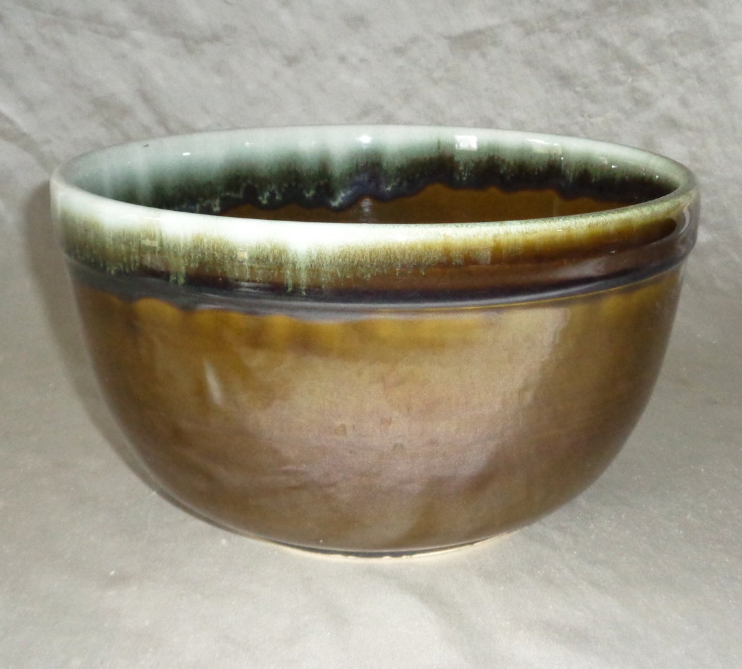Drip Glaze Large Green Pottery Mixing Serving Bowl ~ Unsigned ~ 9 7/8 ...
