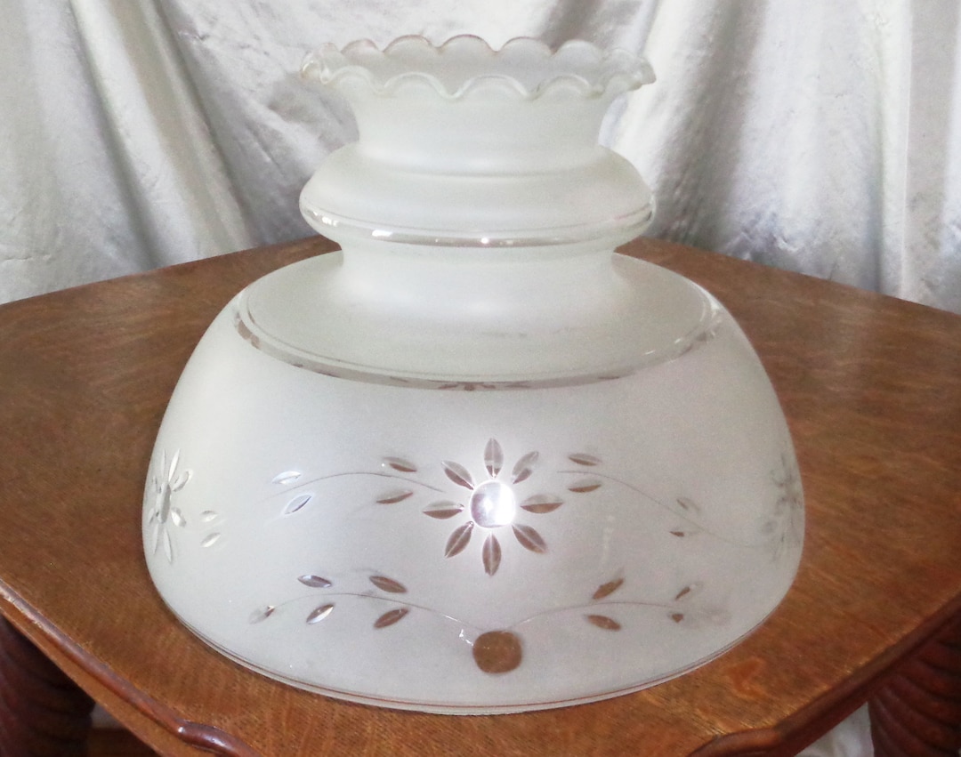 Large Frosted Etched Glass Ruffled Rim Light Fixture Hurricane Shade W ...