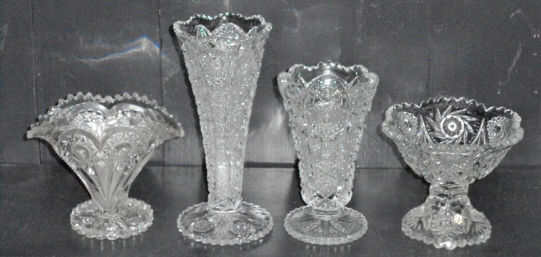 4 Hobstar Pinwheel Star Pattern Bud Vases - 3 Signed Imperial - Etsy