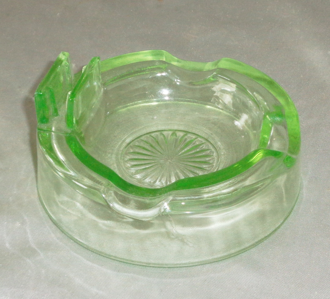 Vintage Uranium Vaseline Glass Cigar Ashtray W Matchbook Holder Mid ...