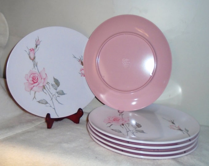 6 Vintage Carleton for Gracious Living Melmac Pink Rose Oval Dinner ...
