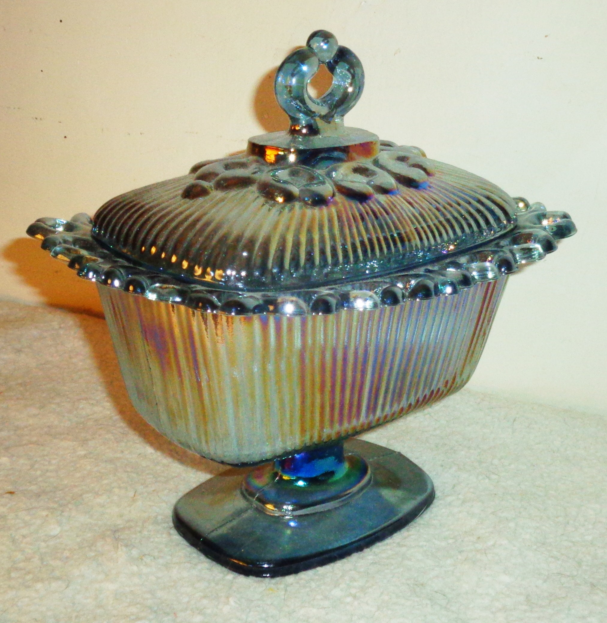 Indiana Glass Iridescent Carnival Harvest Glass Covered Candy Dish ...