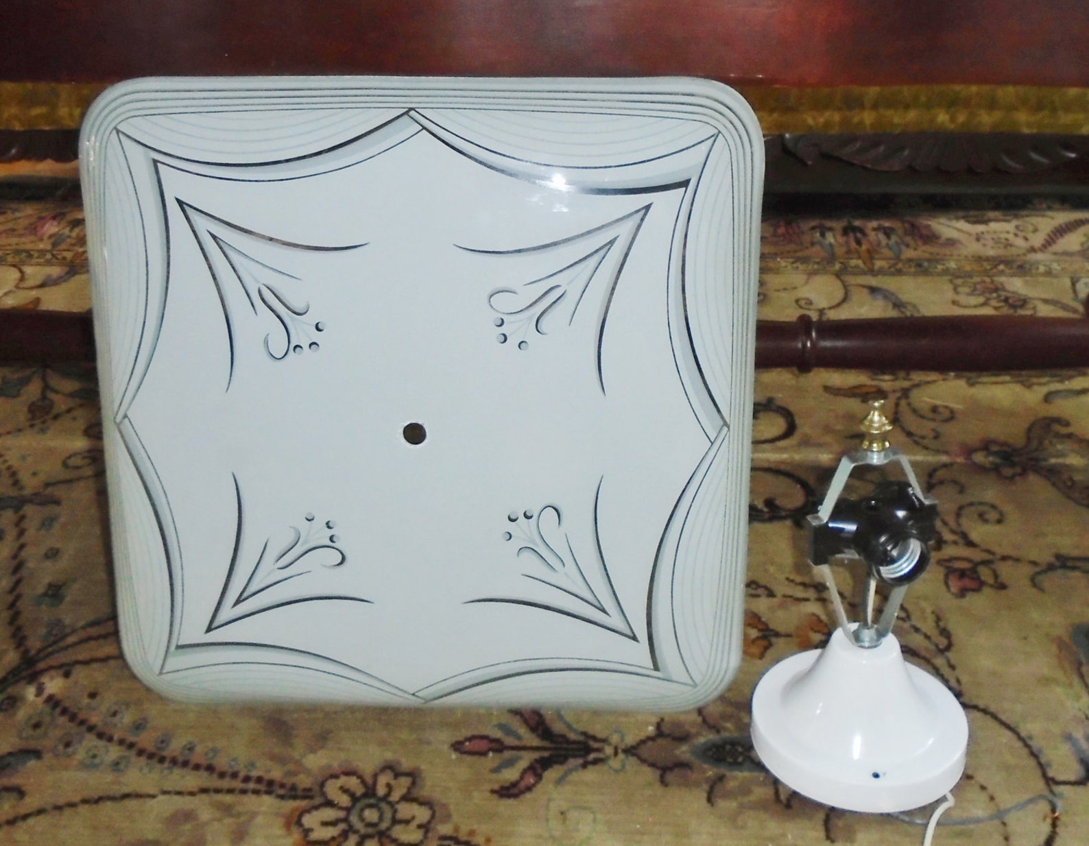 Ceiling Light Fixture Square Upturn Rim Saucer Cover on 3 Bulb - Etsy