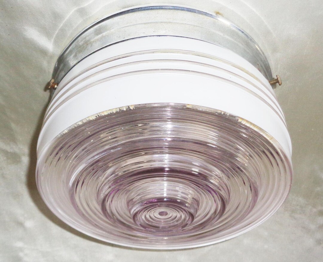 Flush Kitchen Purple Tint BULLSEYE Light Fixture, Vintage 1950s Chrome ...