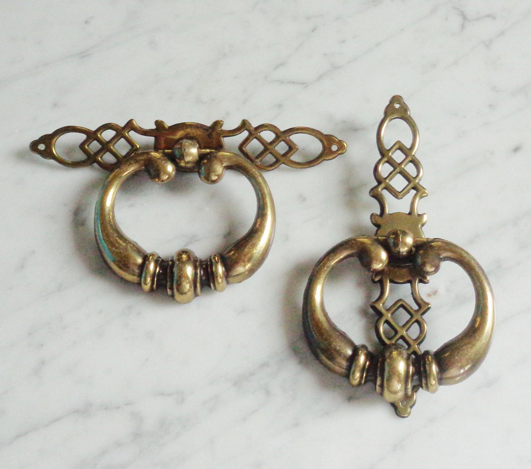Ring Drop Bail Knocker Brass Door Drawer Pulls Set of 2 Vintage "p178 ...