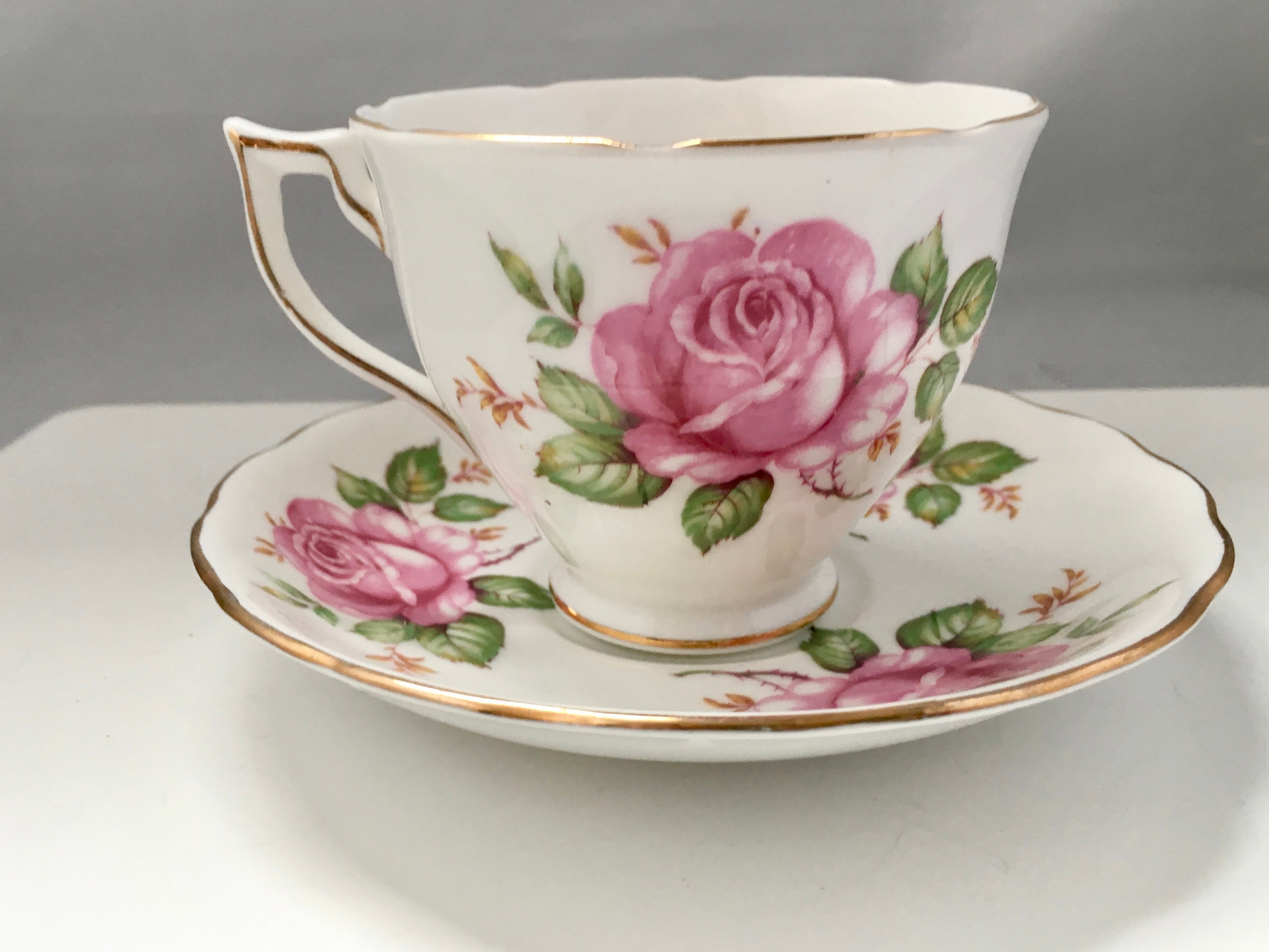 Vintage Melba Bone China Cabbage Pink Rose With Thorns, Made in England ...